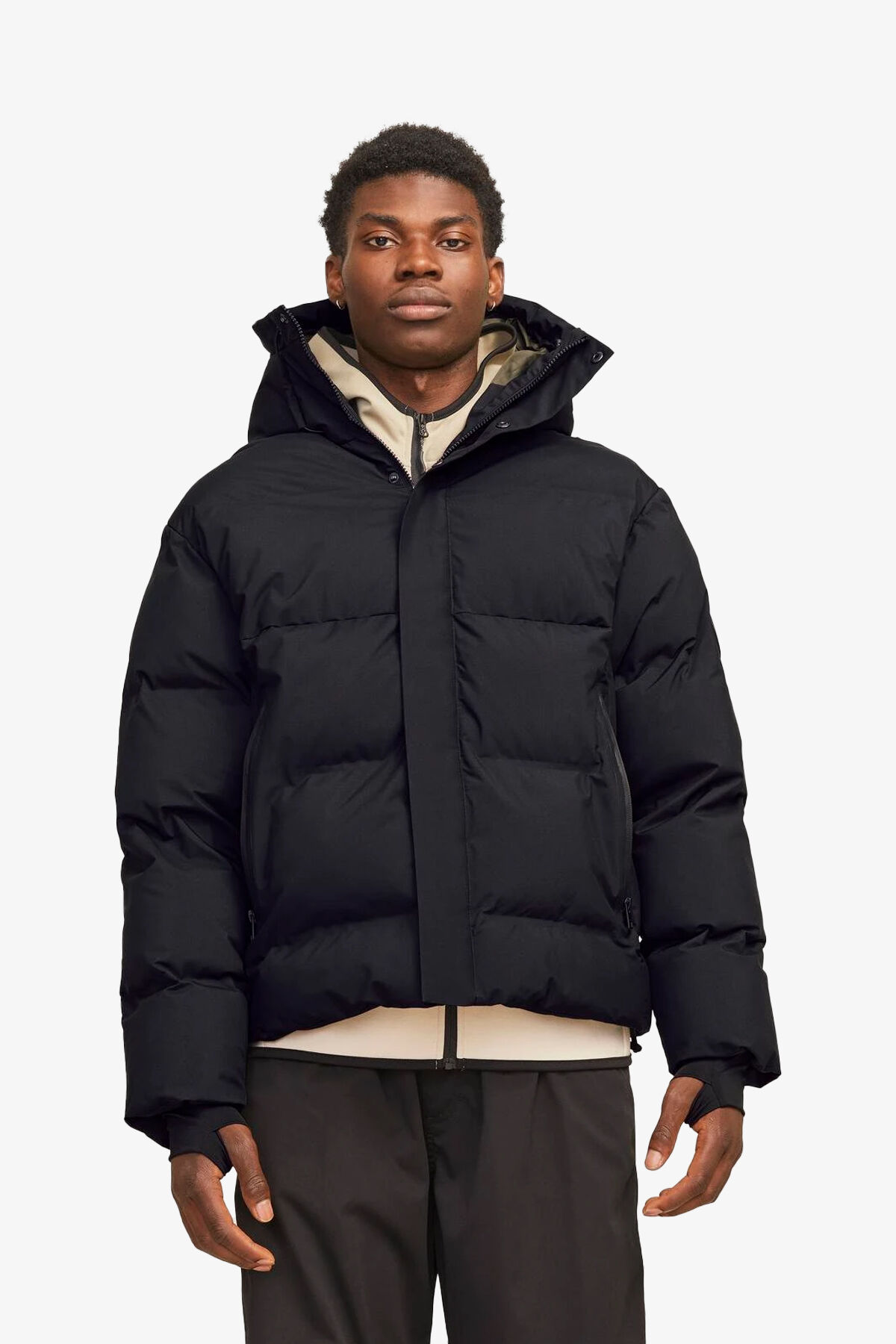 Jack & Jones Jcoalpha Puffer Erkek Siyah Mont 12261971-Black Mont Jack & Jones
